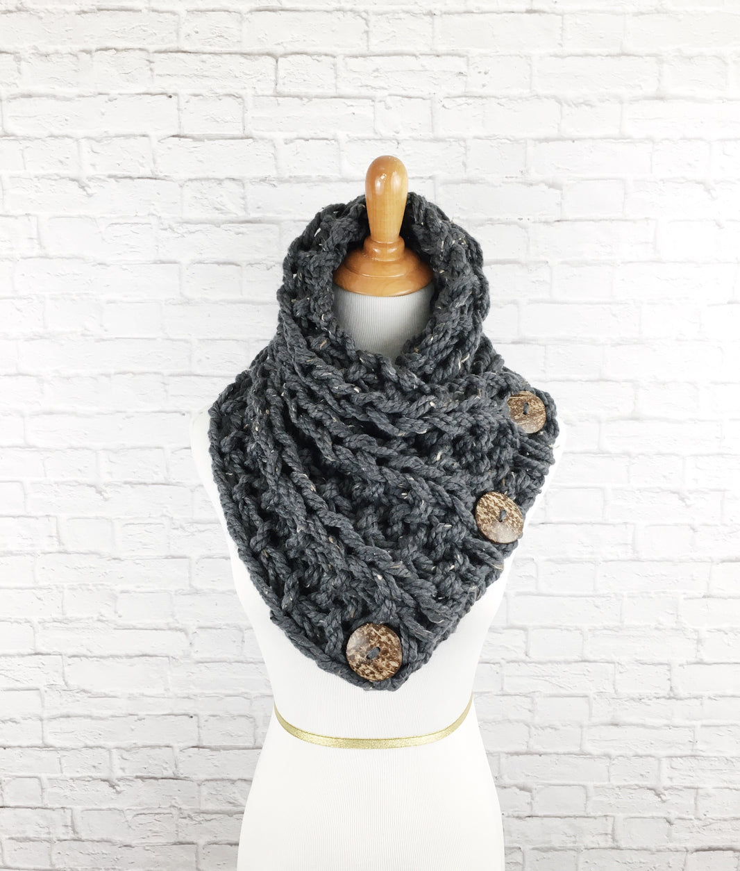 Handmade Knitted Button Scarf Chunky Knit Wrap Warmer Shawl Snood ...
